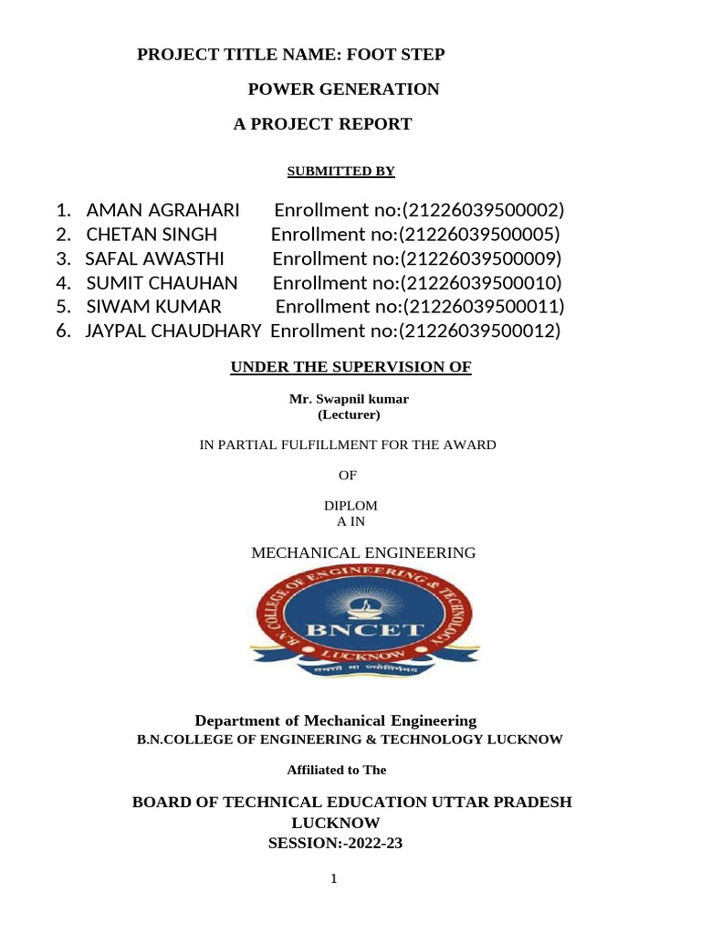 Foot Step Power Generation | PDF | Energy Development | Fossil Fuels