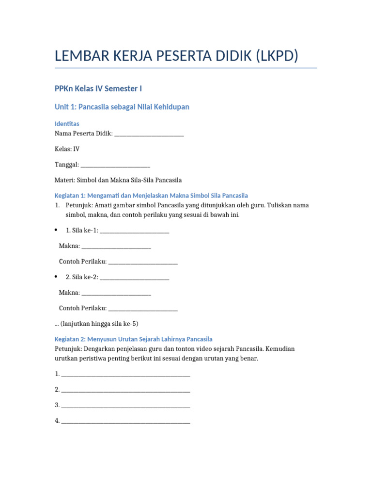 LKPD PPKN Kelas4 Semester1 Unit1 | PDF