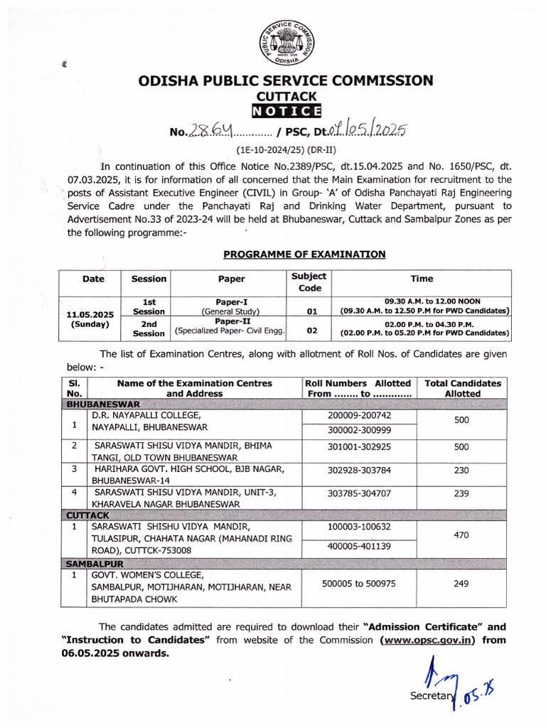 Main Exam Programme Notice | PDF