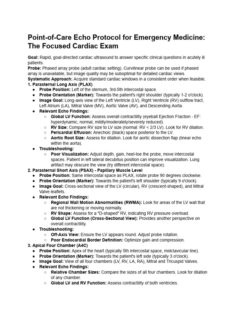 Point of Care Echo Protocol. Dr Ismail | PDF | Heart | Heart Valve