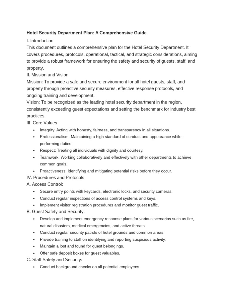 Hotel Security Department Plan | PDF | Emergency Management | Securities
