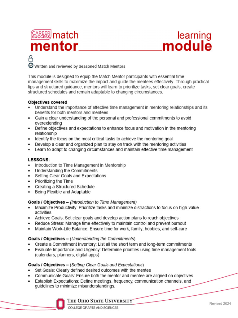 MMModule - Mastering Time Management For Mentors and Mentees - 2024 | PDF | Mentorship | Time ...