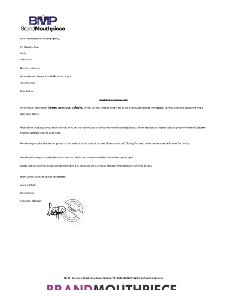 Introduction Letter | PDF