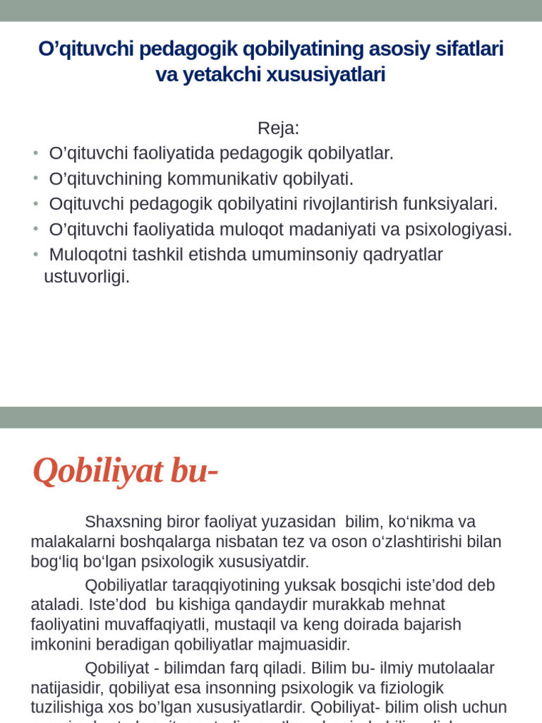 O'qituvchi Pedagogik Qobilyatining Asosiy Sifatlari Va Yetakchi ...