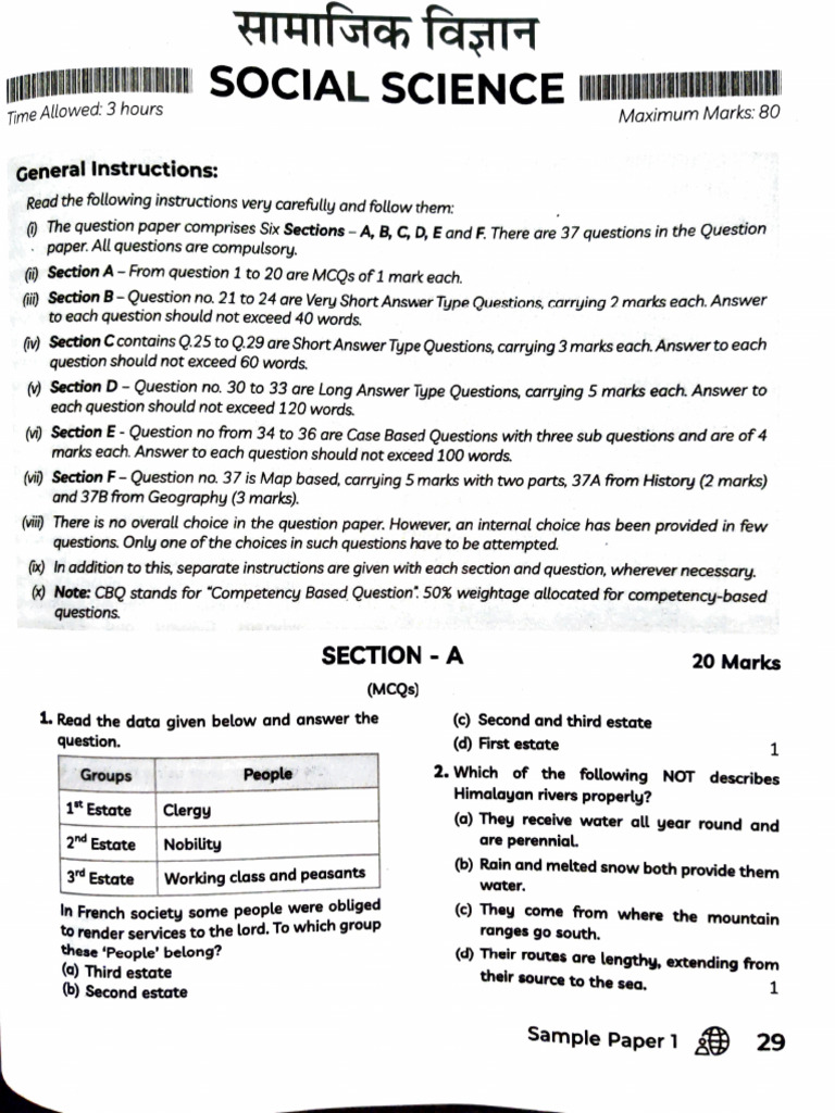 Class IX Sample Paper 1 | PDF | Robert Mugabe | Monsoon