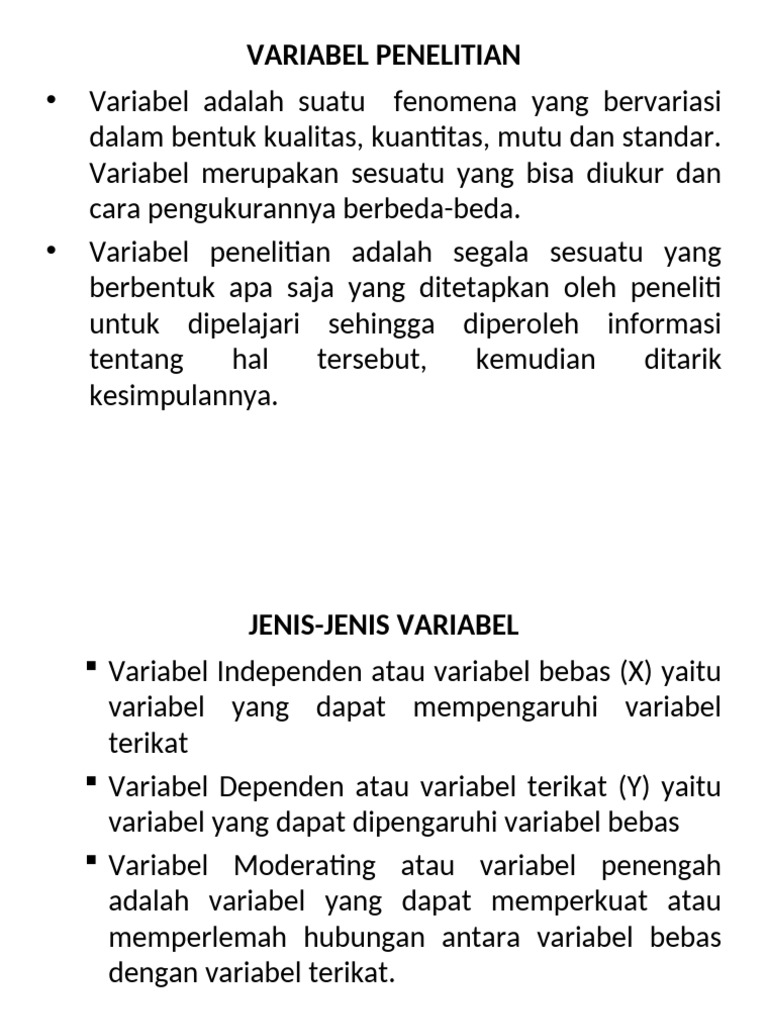 Jenis-Jenis Variabel Penelitian dan Contohnya | PDF
