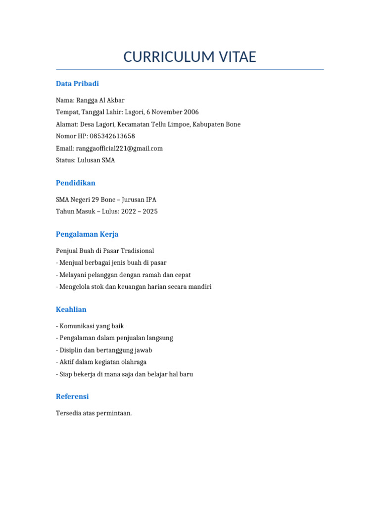 CV Rangga Al Akbar Menarik | PDF