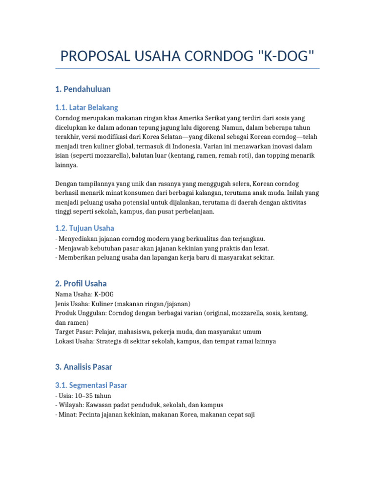 Proposal Usaha Corndog K-DOG Lengkap | PDF