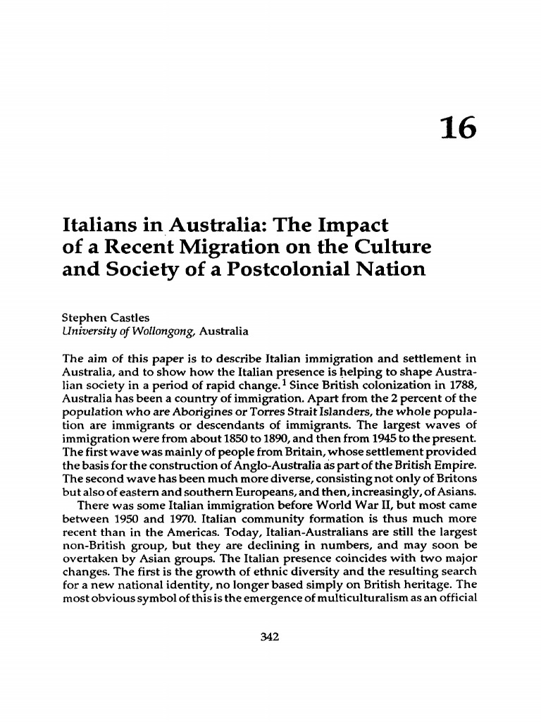 Cent Migr Stud Spec Iss - May 1994 - Castles - 16 Italians in Australia The Impact of A Recent ...