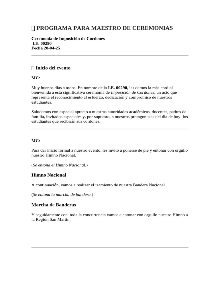 ? Programa para Maestro de Ceremonias 1 | PDF