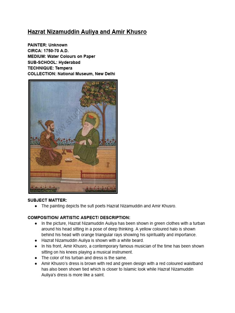 Hazrat Nizamuddin Auliya and Amir Khusro | PDF | Paintings | The Arts