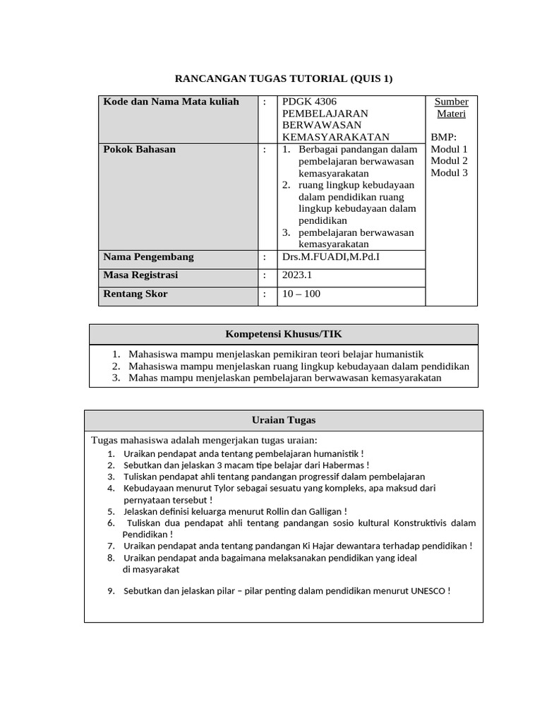 Rancangan Tugas Tuweb 1 Dan Pedoman Penskoran 1 | PDF