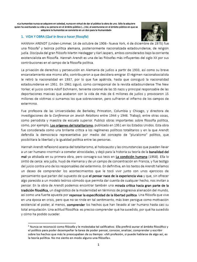 Hannah Arendt: Filosofía y Acción Política | PDF | Hannah Arendt | Mal