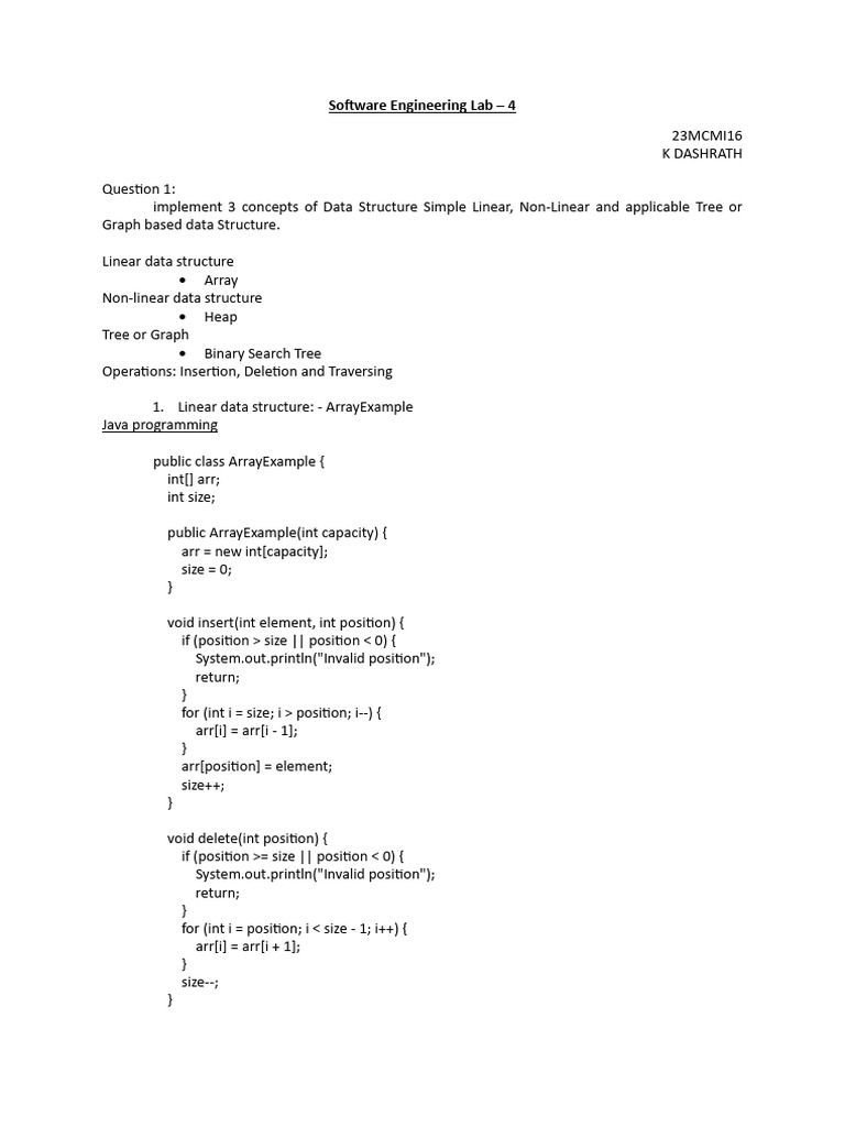 B Software Engineering Lab - 4 | PDF | Computer Programming | Algorithms And Data Structures
