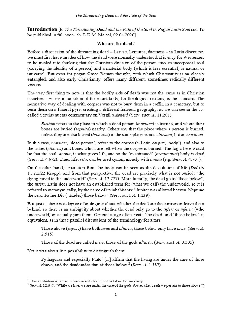 The Fate of The Soul in Pagan Latin Sources | PDF | Death Customs ...