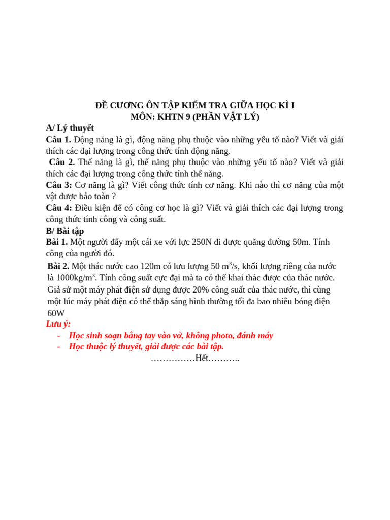 Đề Cương Ôn Tập Kt Ghki - Khtn (Lí) | PDF