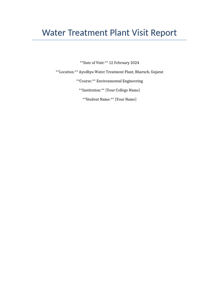 Ayodhya Water Treatment Plant Report | PDF | Water Purification | Water ...