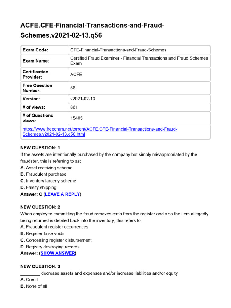 ACFE - CFE Financial Transactions and Fraud Schemes.v2021 02 13.q56 ...