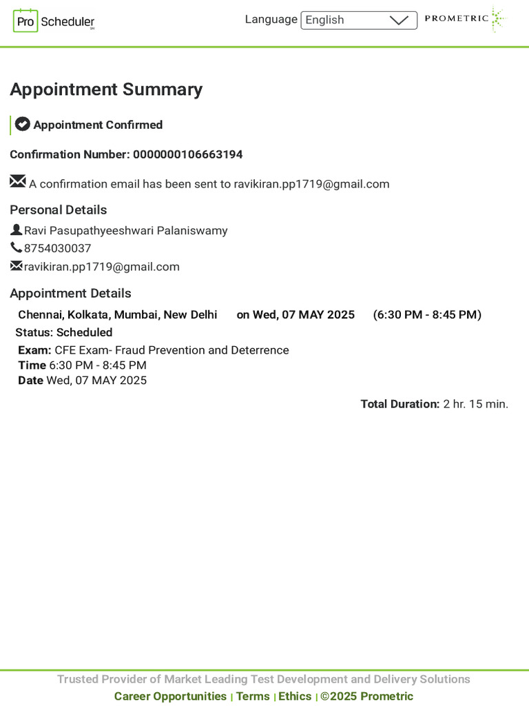 CFE Certificate ProScheduler - Appointment Scheduled | PDF