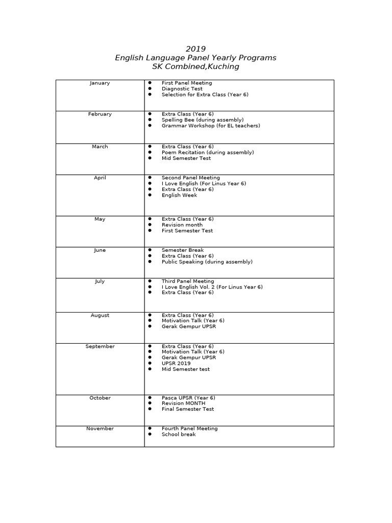 2019 English Language Program Schedule | PDF