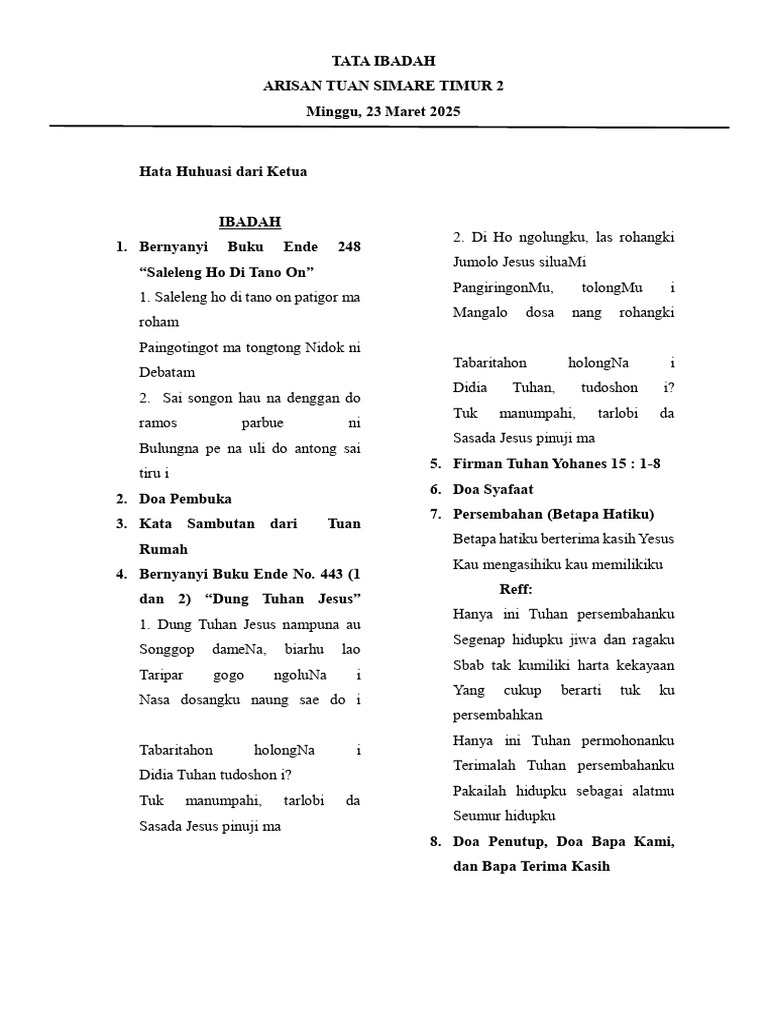 Tata Ibadah Arisan TN Simare Timur 2 | PDF