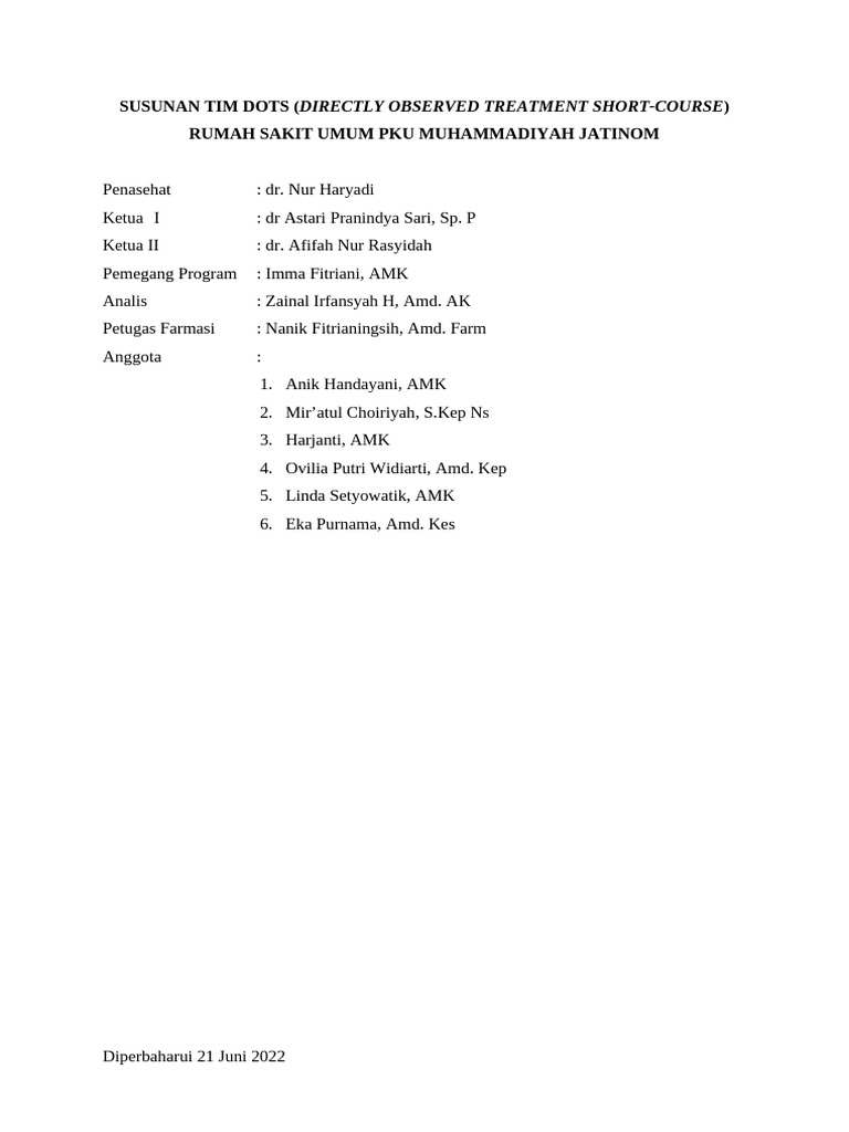 Susunan Tim Dots 2022 | PDF