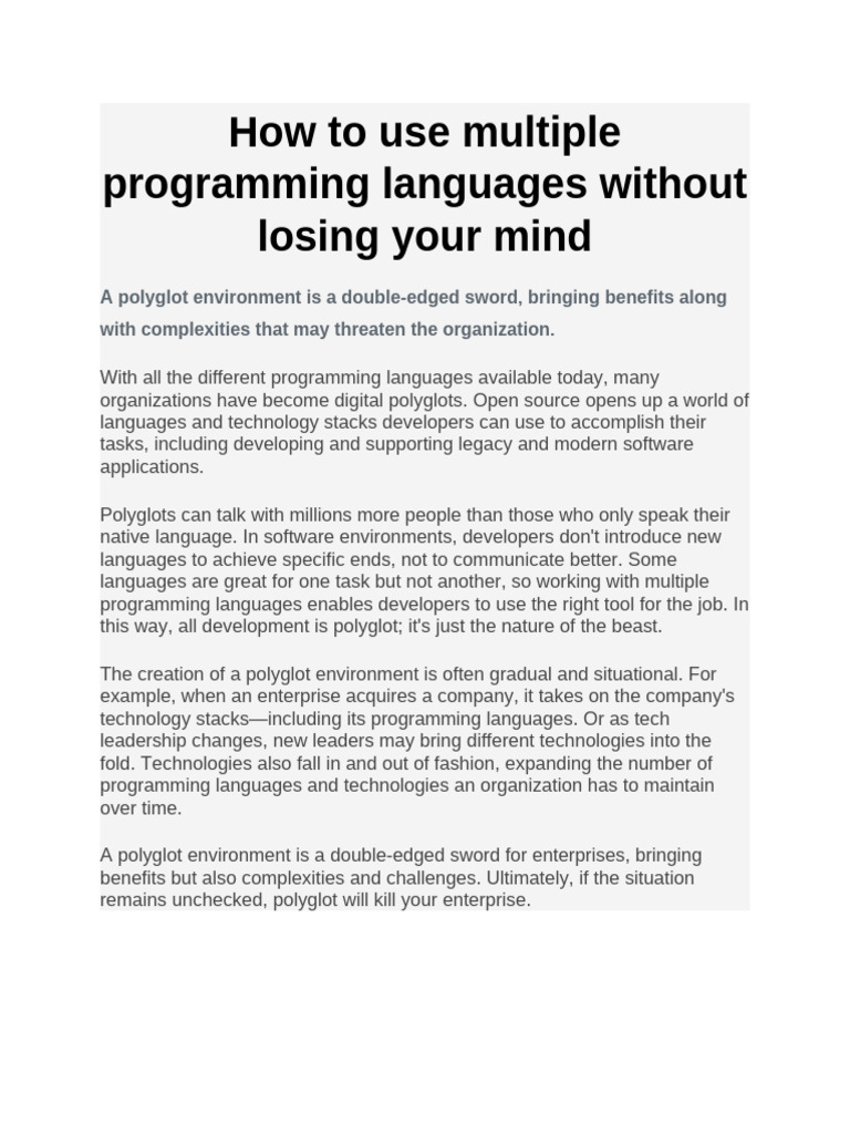 How To Use Multiple Programming Languages Without Losing Your Mind ...