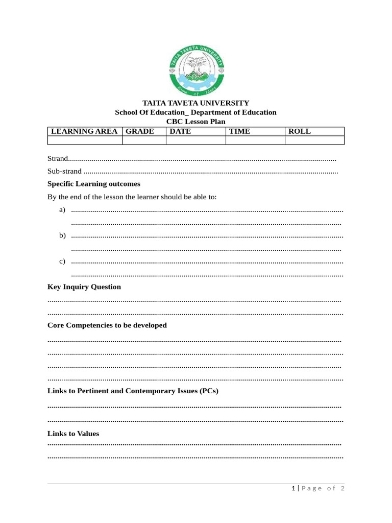 CBC Lesson Plan | PDF | Lesson Plan | Procedural Knowledge