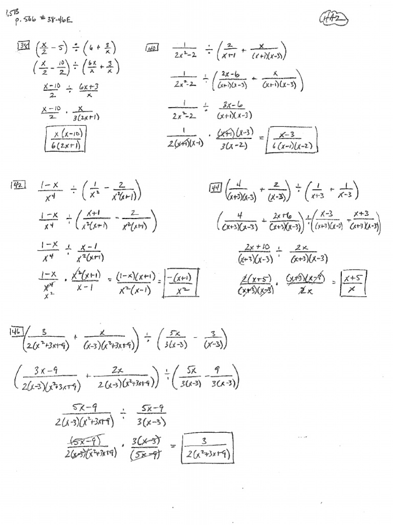 Lesson 9.5C Homework Answer Key - Complex Rational Expressions Textbook ...