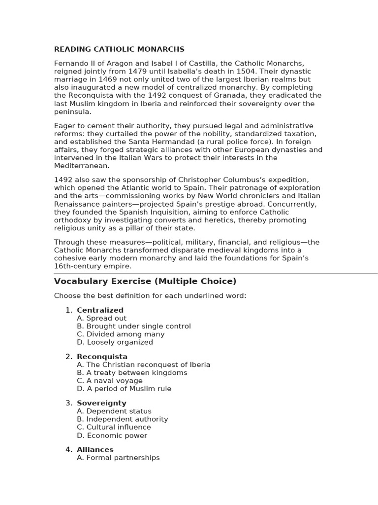 Reading Catholic Monarchs | PDF | Spain | Europe