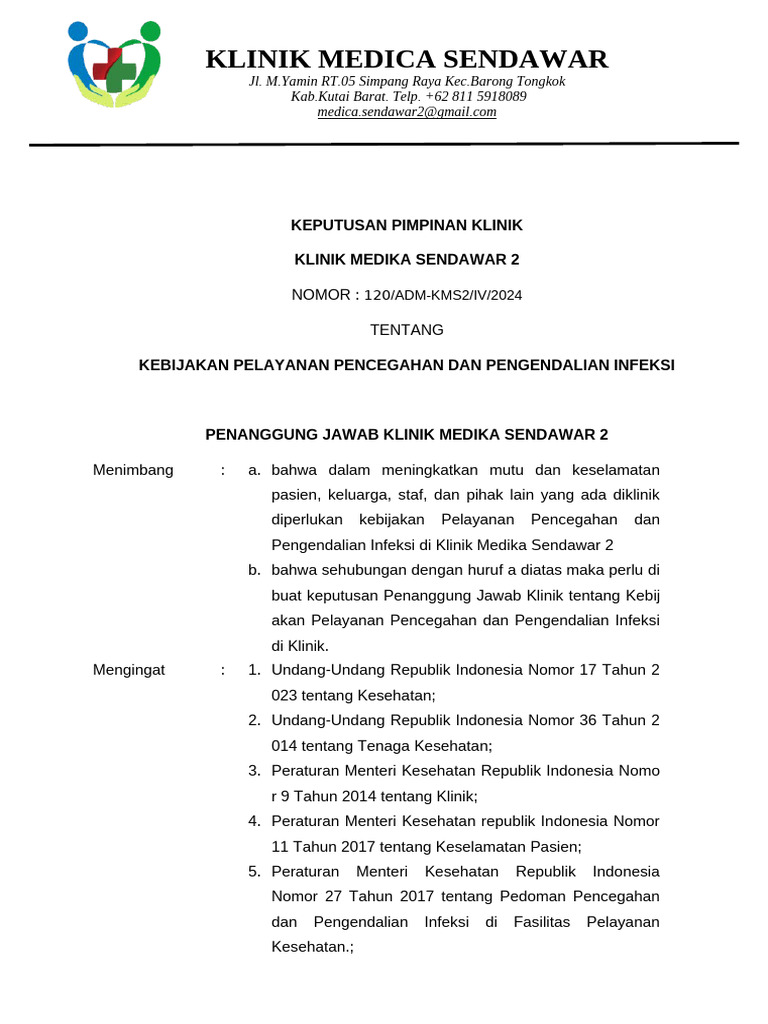 SK KEBIJAKAN PENCEGAHAN DAN PENGENDALIAN INFEKSI KLINIK Revisi | PDF