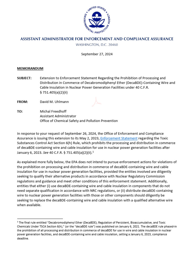 Tsca Decabde Rule Enf STMT Extension - 9 27 24 - Signed - 0 | PDF ...