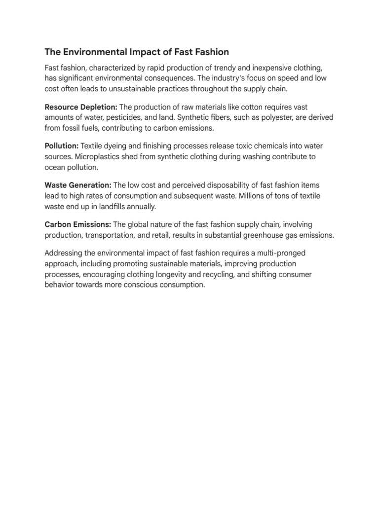 Report 1 - The Environmental Impact of Fast Fashion | PDF