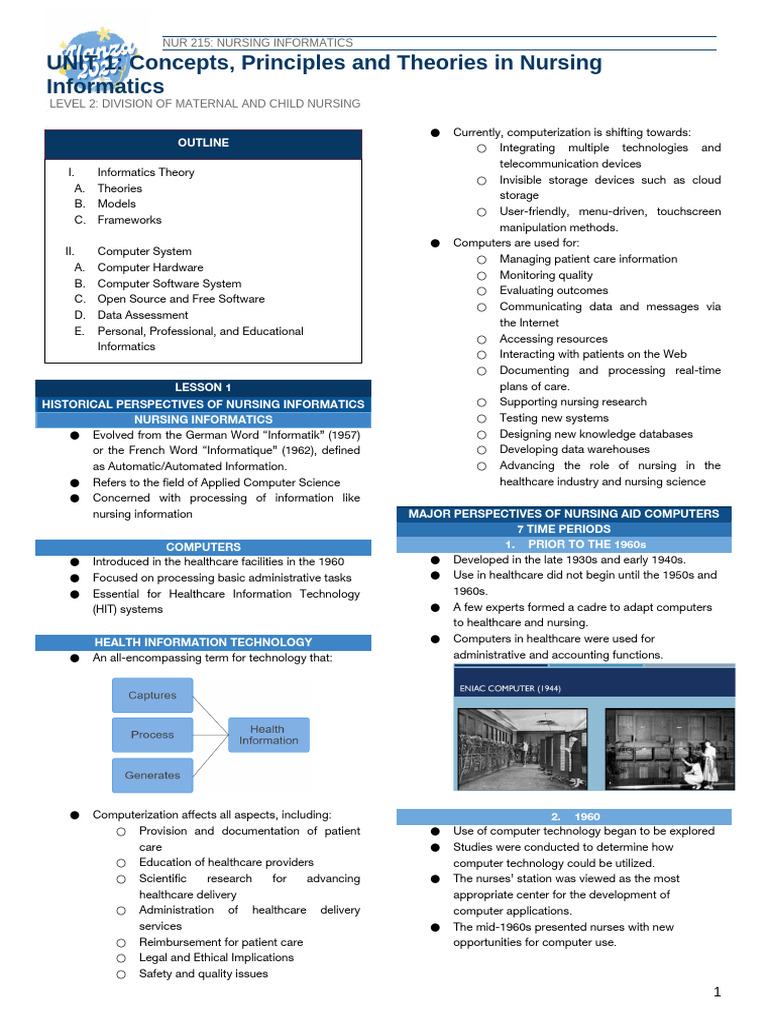 (NUR 215) UNIT 1 - Concepts, Principles and Theories in Nursing Informatics | PDF | Health ...