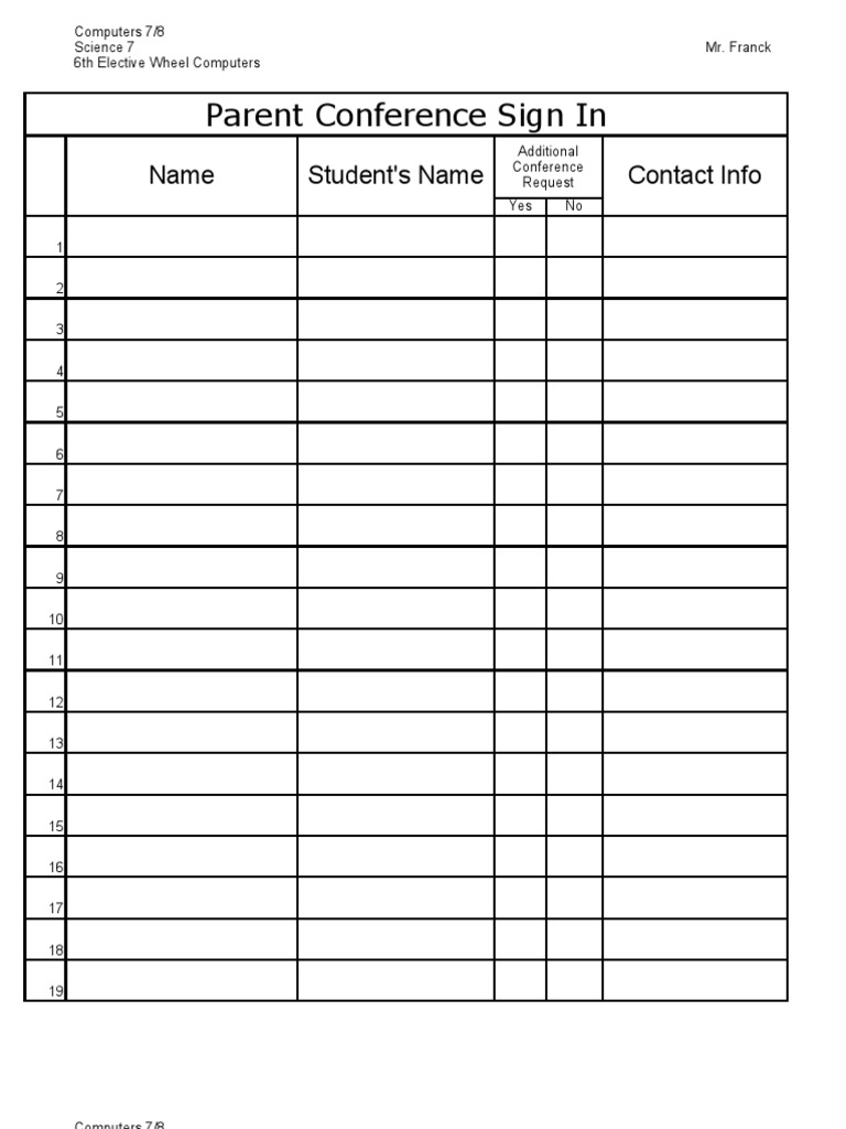 Parent Conference Sign in | PDF