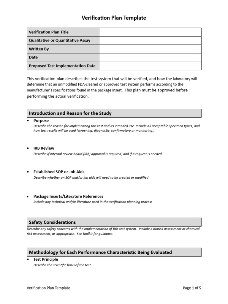 Verification Plan Template | PDF | Accuracy And Precision | Sensitivity ...