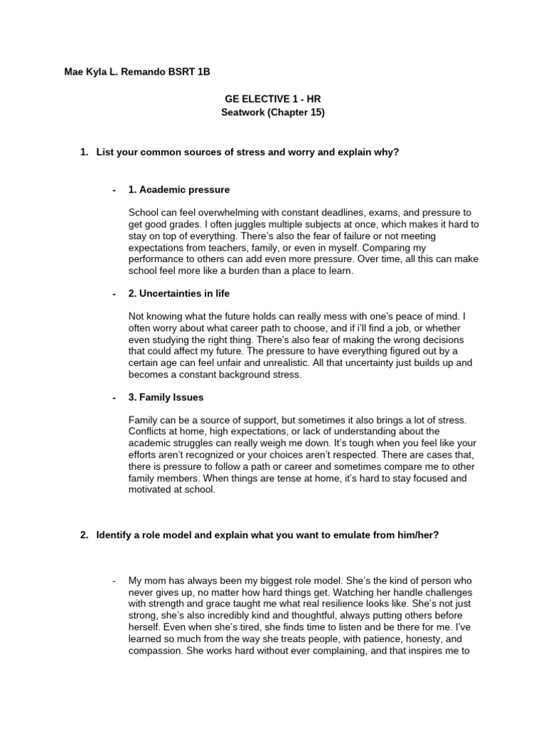 Ge Elective 1 Seatwork (CHP 15) | PDF | Behavioural Sciences | Psychology