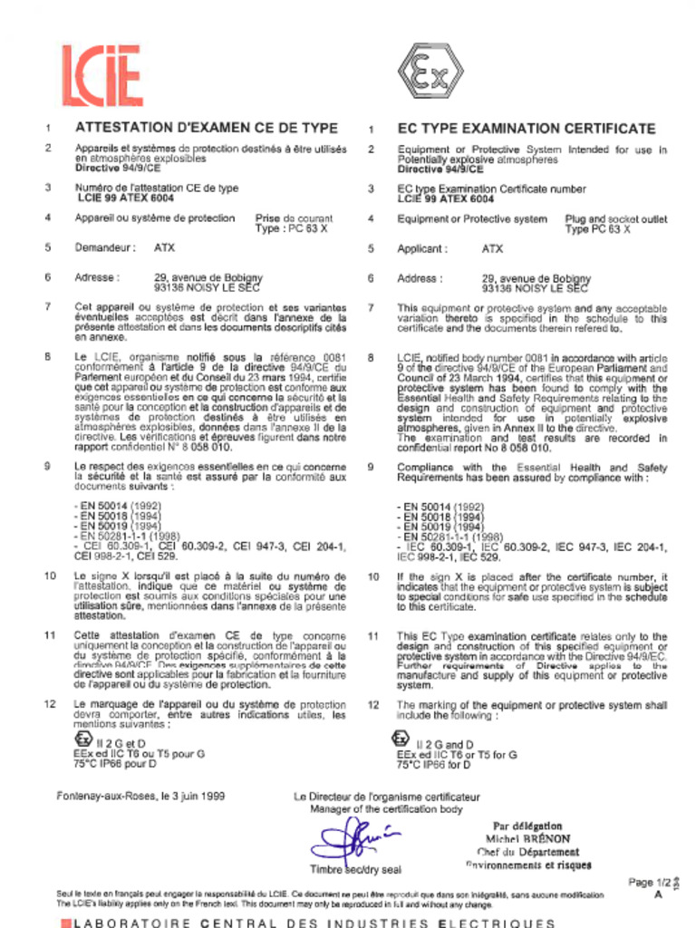 LCIE 99 ATEX 6004 | PDF