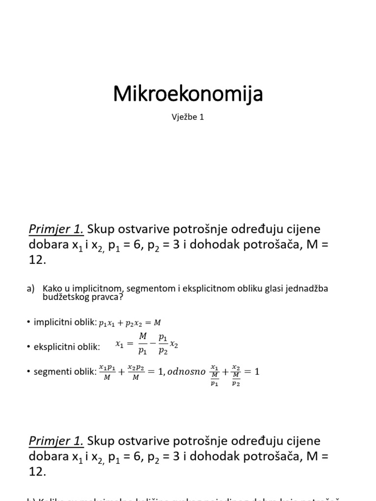 Vježbe 1 - Mikroekonomija | PDF