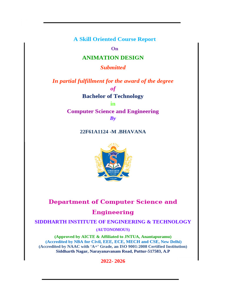 Animation Design Report Cover Page | PDF