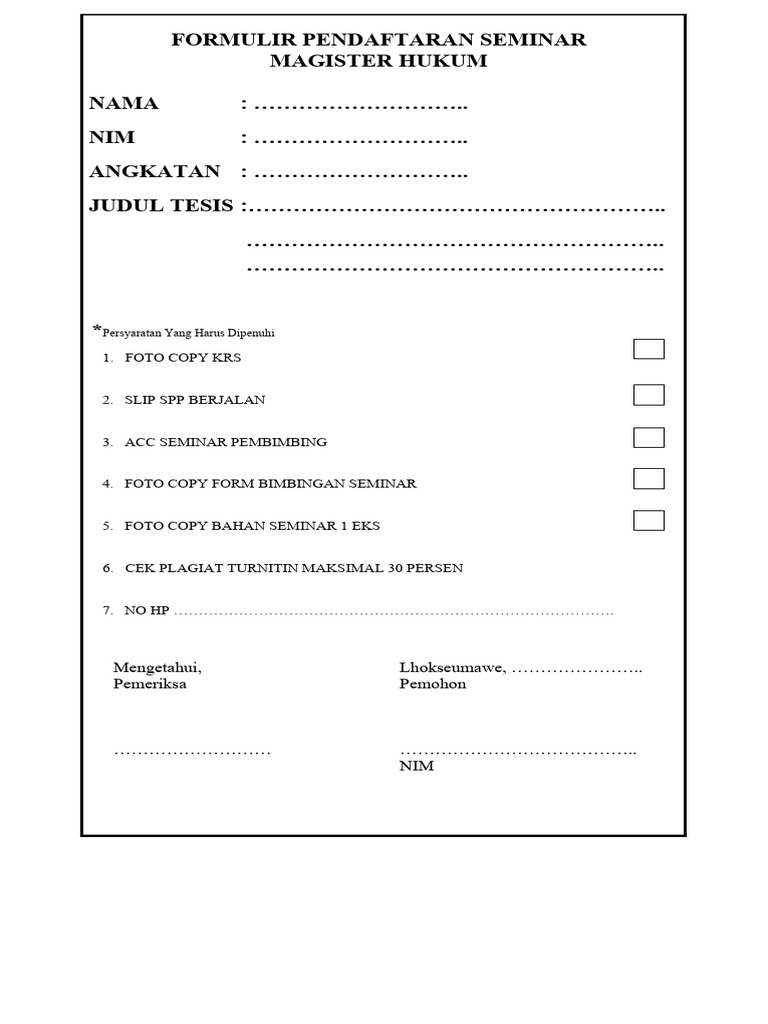 Formulir Pendaftaran Seminar Magister Hukum | PDF
