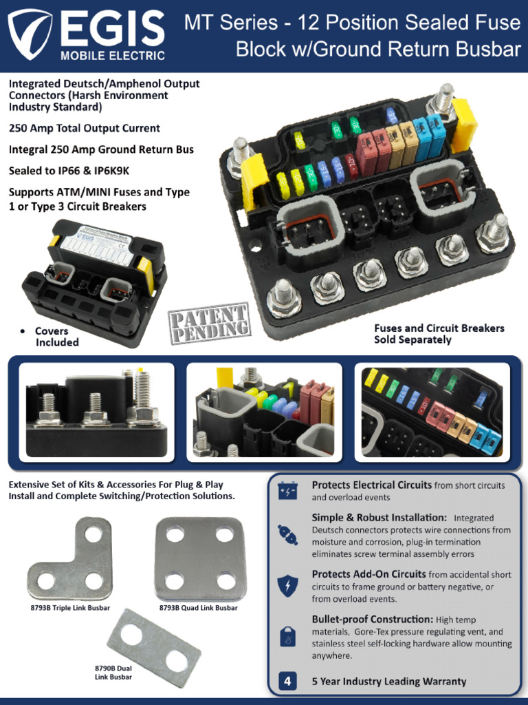 34xx MT Series Sealed 12 Position ATM Fuse or Circuit Breaker Block ...