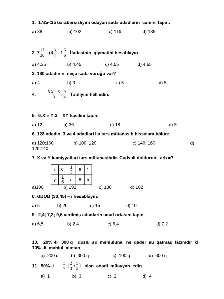 6 - Cı Sinif Monitorinq Riyaziyyat 3 - Cü | PDF