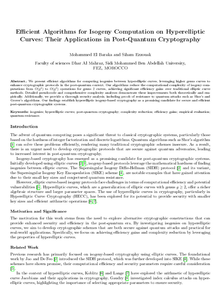 Efficient Algorithms for Isogeny Computation on Hyperelliptic Curves: Their Applications in Post ...