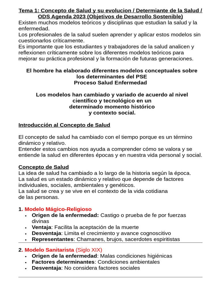 Tema 1 Concepto de Salud y Su Evolucion Determiante de La Salud ODS Agenda 2023 | PDF ...