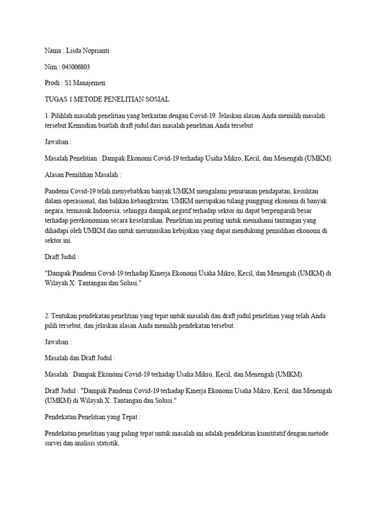 Tugas 1 Metode Penelitian Sosial Lisda Noprianti | PDF