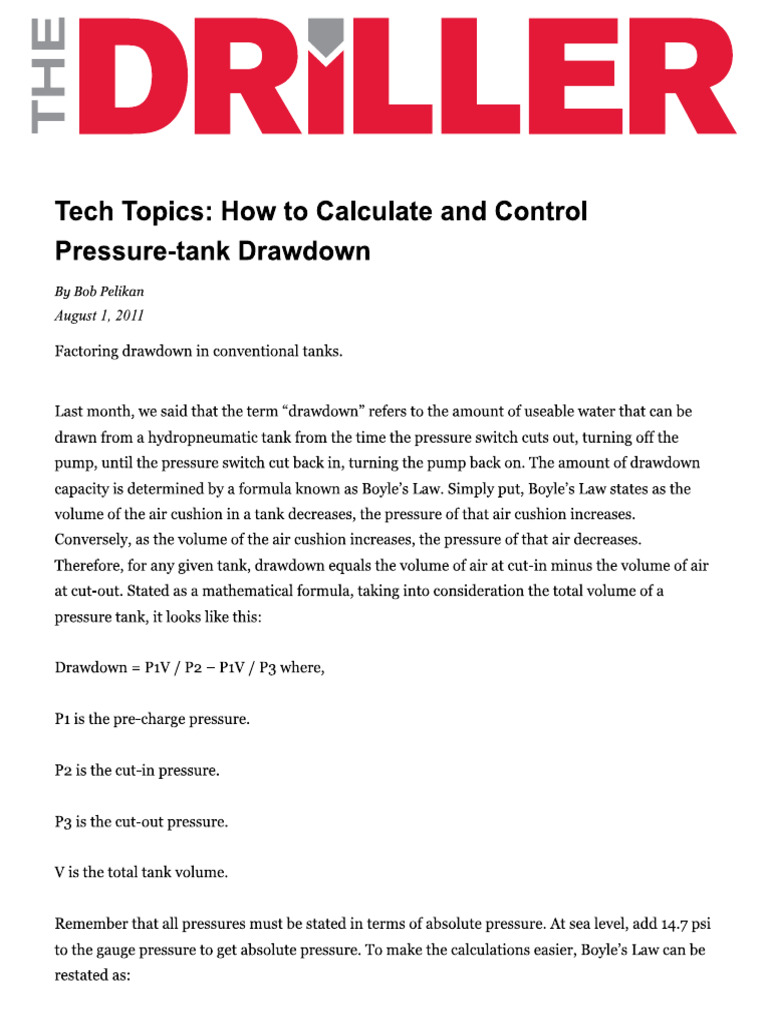 Drawdown-Boyle's Formula For Pressure Tank | PDF