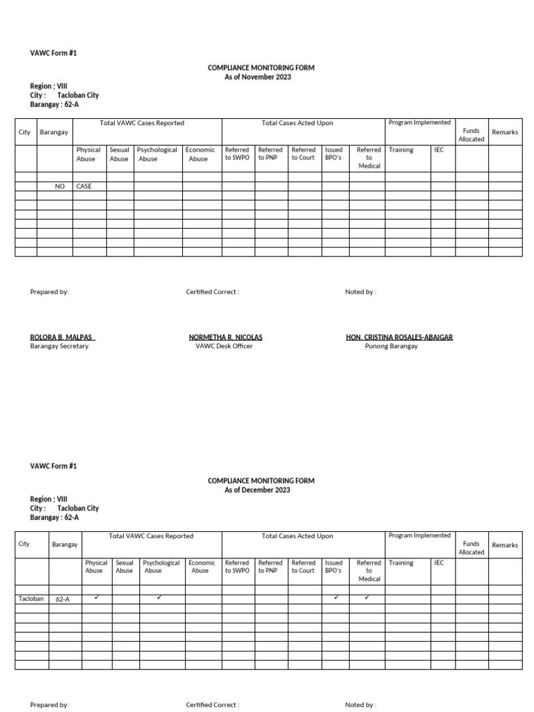 VAWC Compliance Monitoring Report | PDF | Violence | Aggression