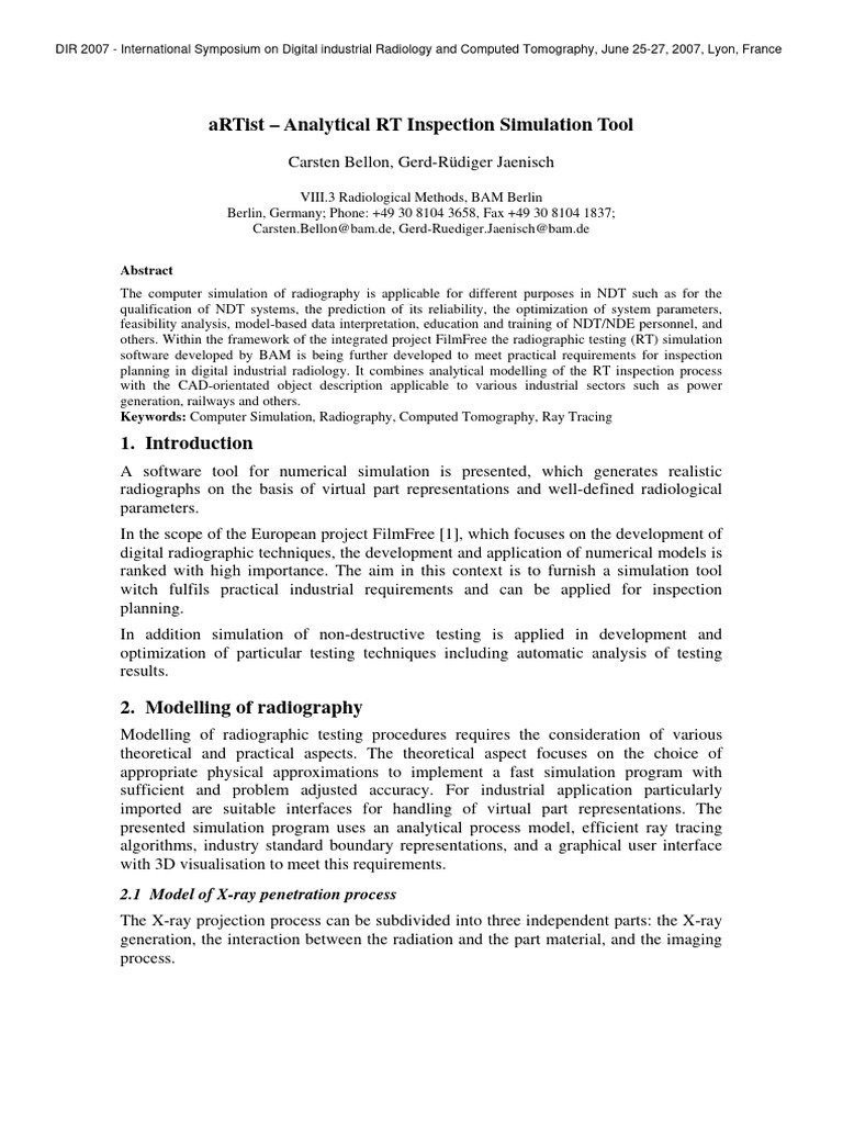 aRTist Analytical RT Inspection Simulati | PDF | X Ray | Simulation