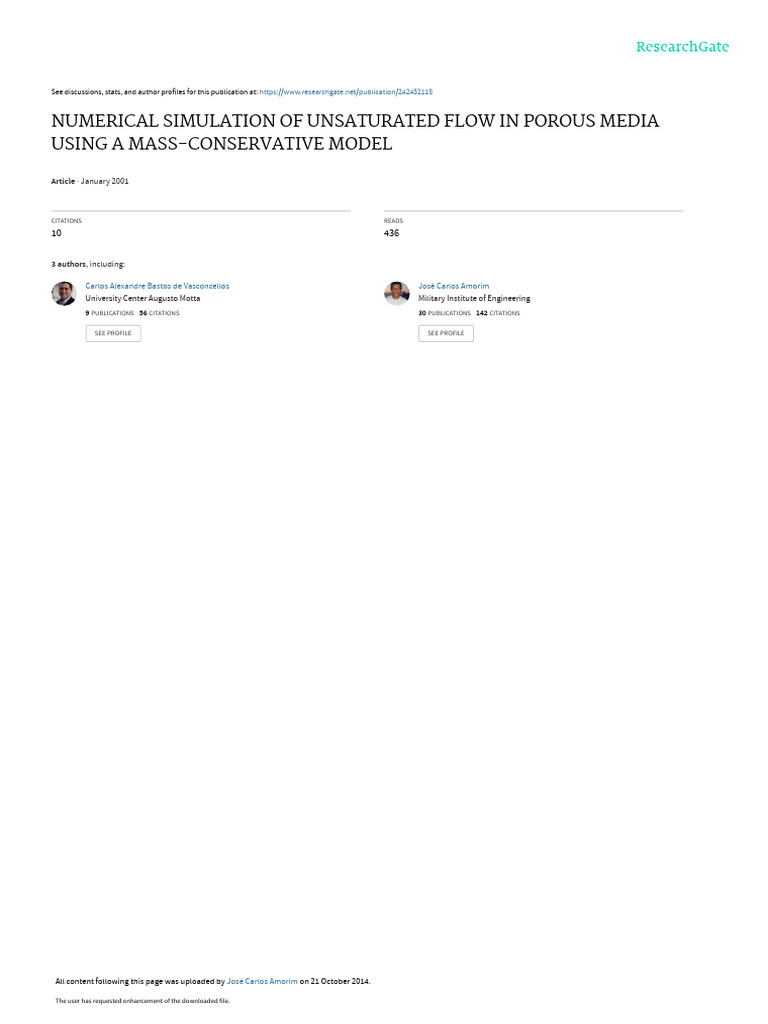 NUMERICAL_SIMULATION_OF_UNSATURATED_FLOW_IN_POROUS | PDF | Fluid Dynamics | Groundwater